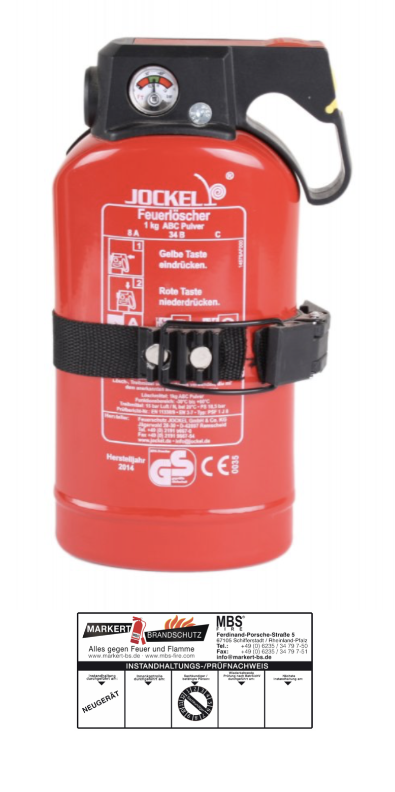 Jockel PSF1JM8 KH Feuerlöscher Mini 1kg ABC KFZ Auto BMW Pulverfeuerlöscher 2LE